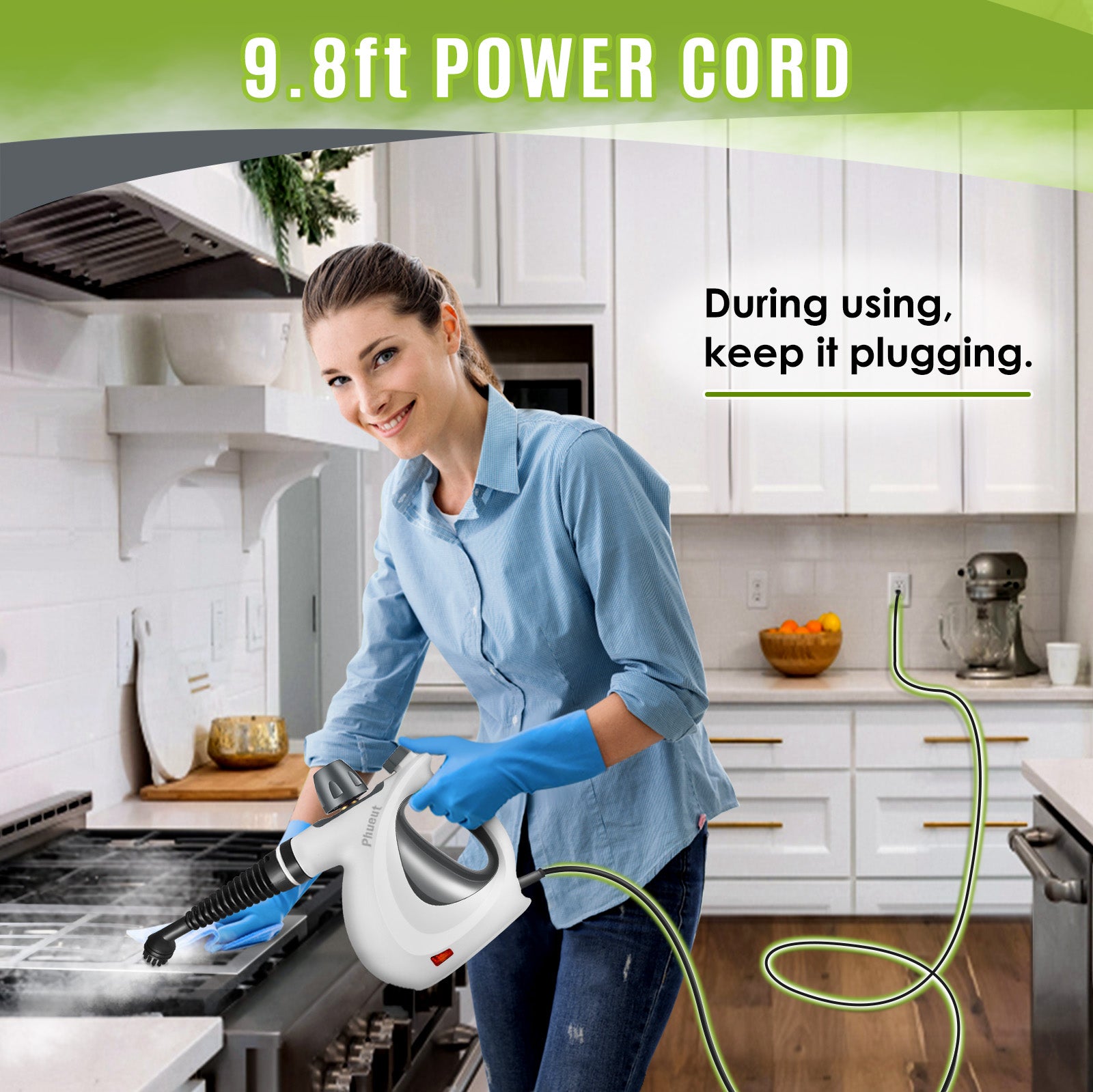 Pressurized Handheld Multi-Surface Natural Steam Cleaner with 12 pcs A